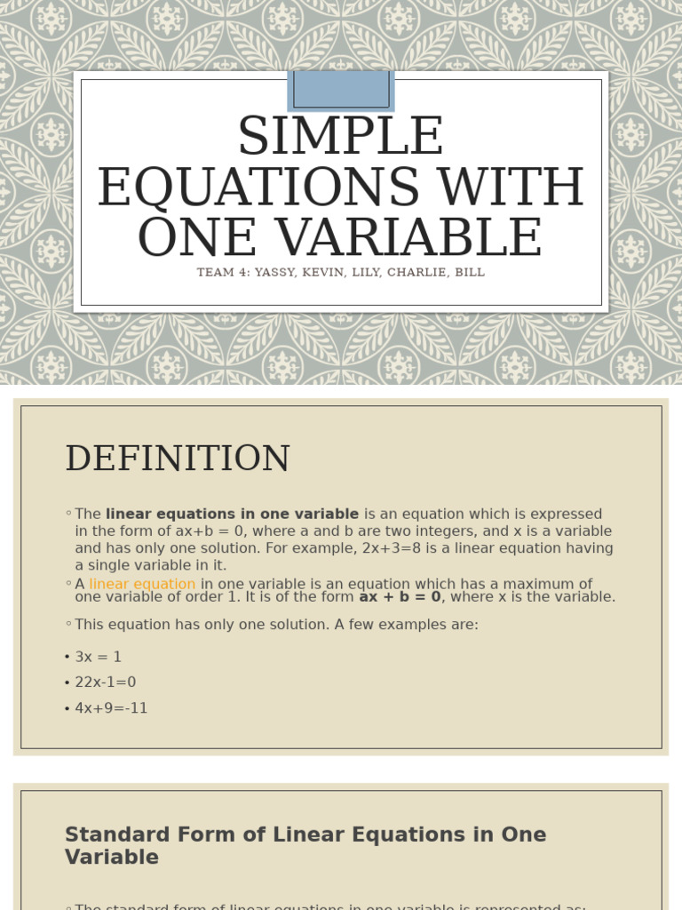Simple Equations With One VARIABLE | PDF | Equations | System Of Linear ...