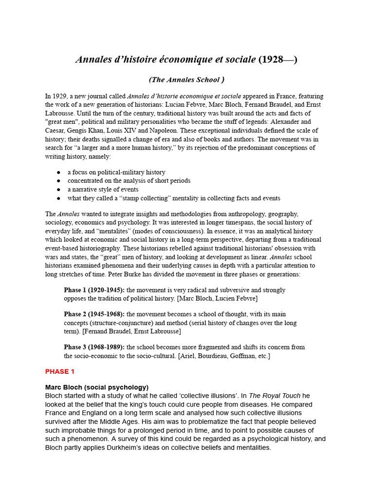 Annales School: A New Economic History | PDF | Liberal Arts Education