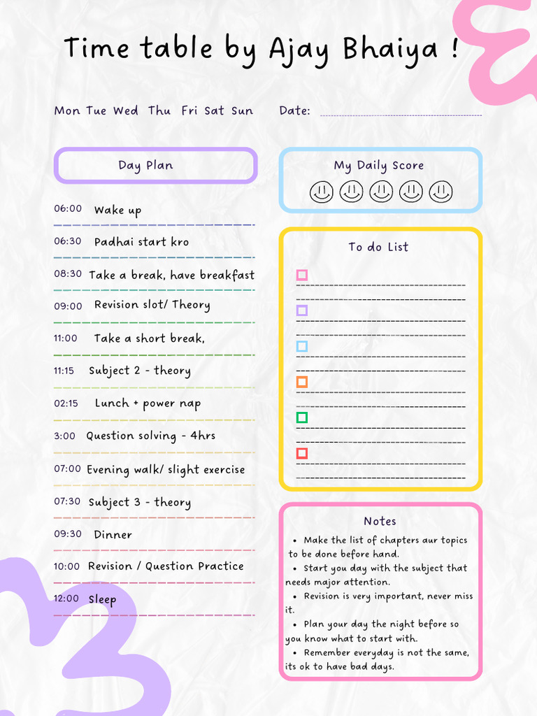 JEE Time Table by Ajay Bhaiya | PDF