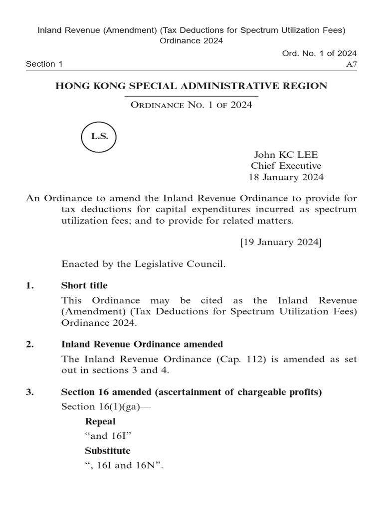 GLD - Eng - Ord. 1 of 2024 - Inland Revenue (Amendment) (Tax Deductions ...