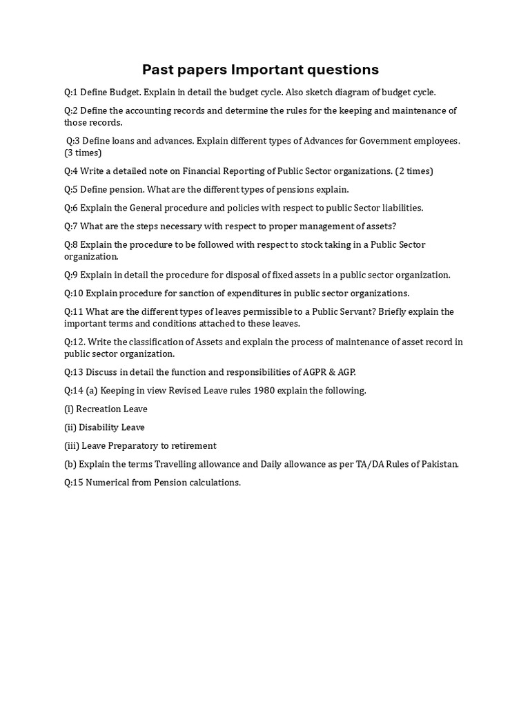 Past Papers Important Questions Set | PDF