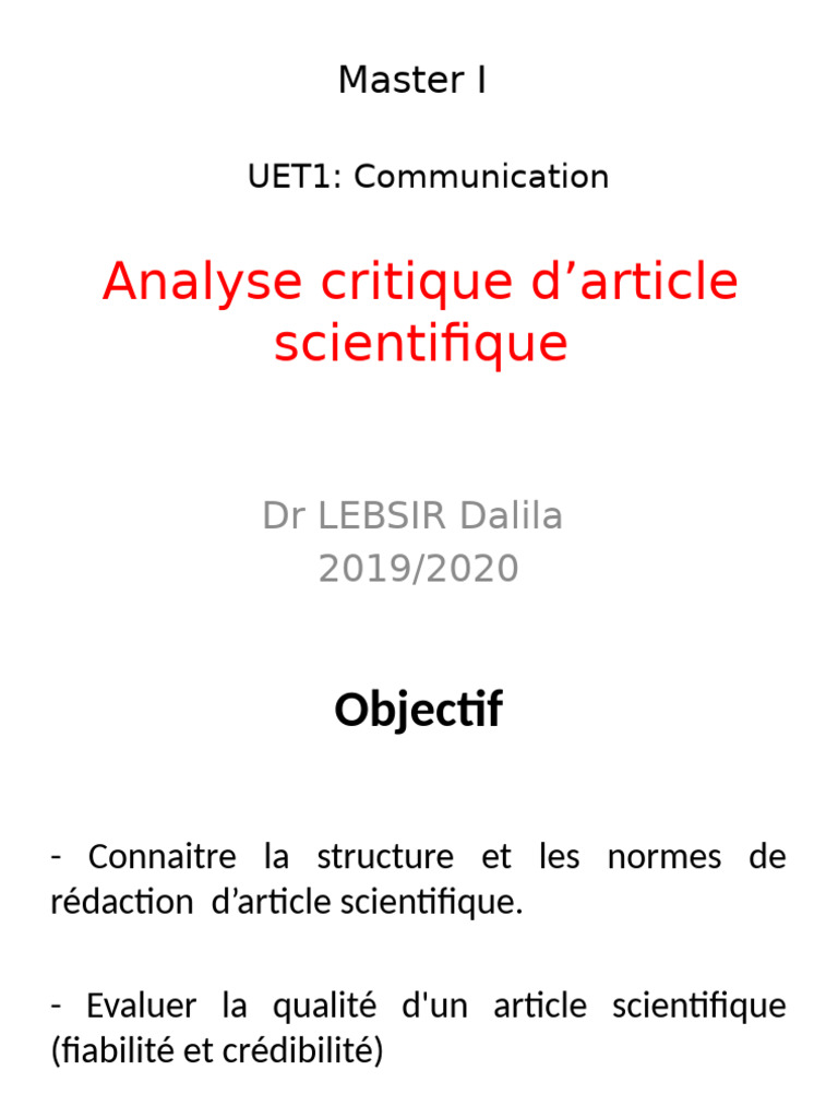 Guide d'Analyse d'Articles Scientifiques | PDF | Expérience | Essai ...