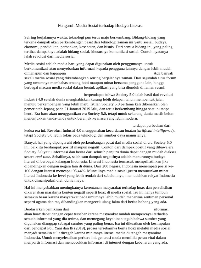 Pengaruh Media Sosial Terhadap Budaya Literasi | PDF