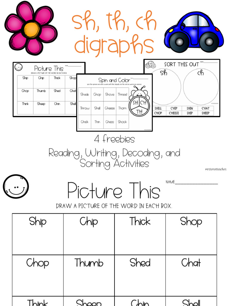 SH, TH, CH Digraphs: 4 Freebies Reading, Writing, Decoding, and Sorting ...