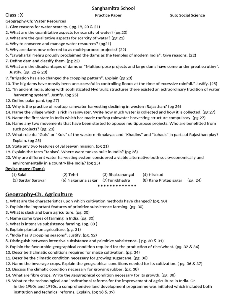 Ss Question Bank 2024-25 GEOGRAPHY | PDF | Agriculture | Crops
