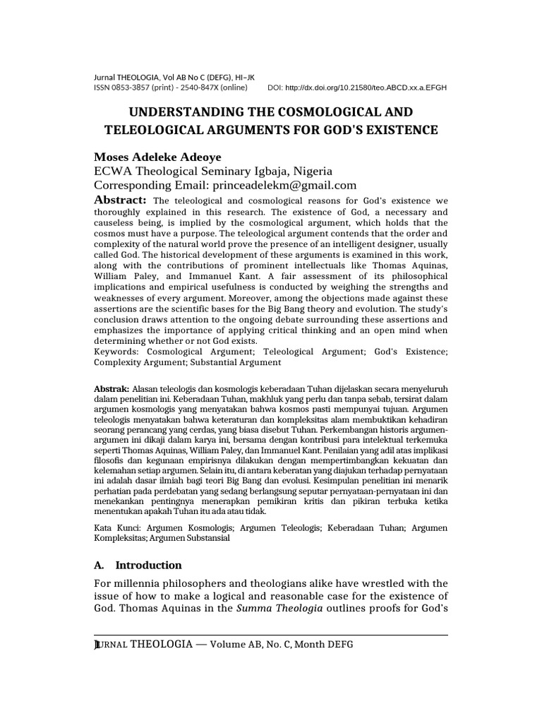 Understanding the Cosmological and Teleological Arguments for God-1 ...