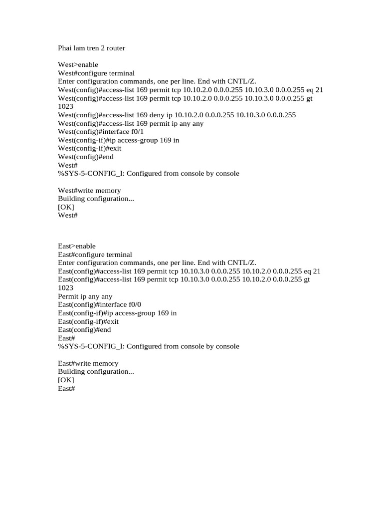 ACL Configuration on Two Routers | PDF