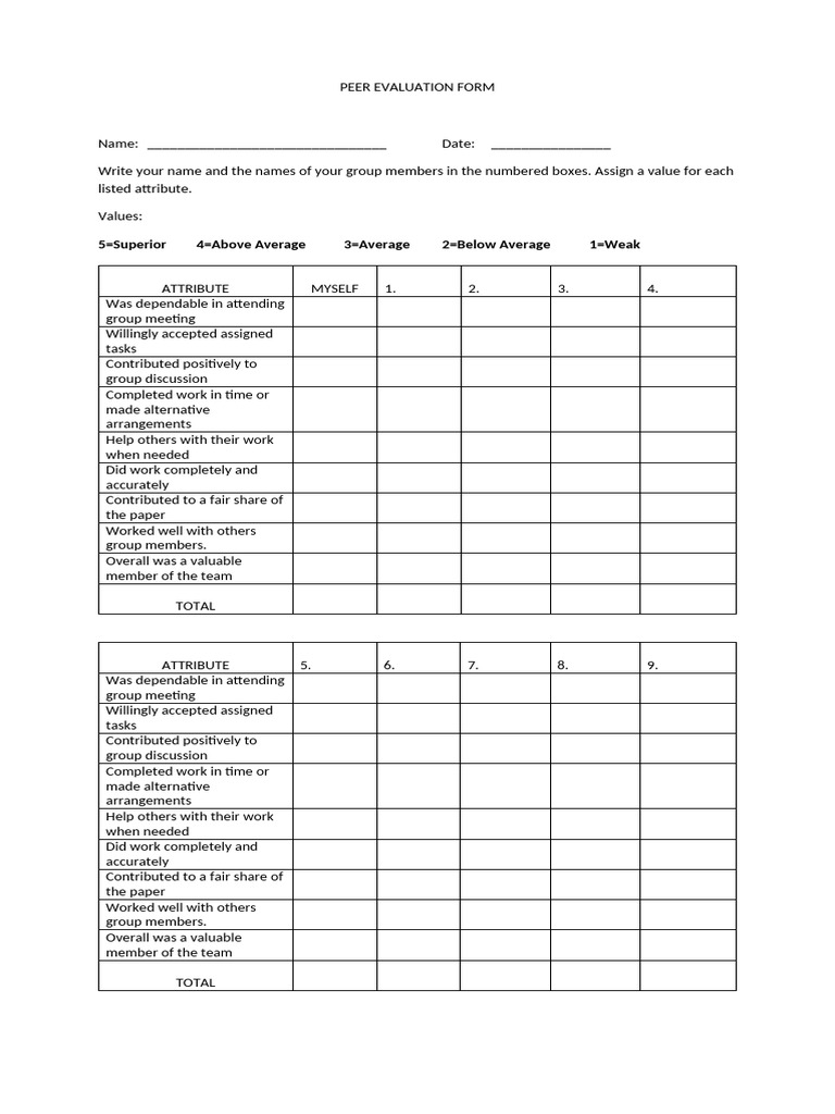 PEER EVALUATION FORM | PDF