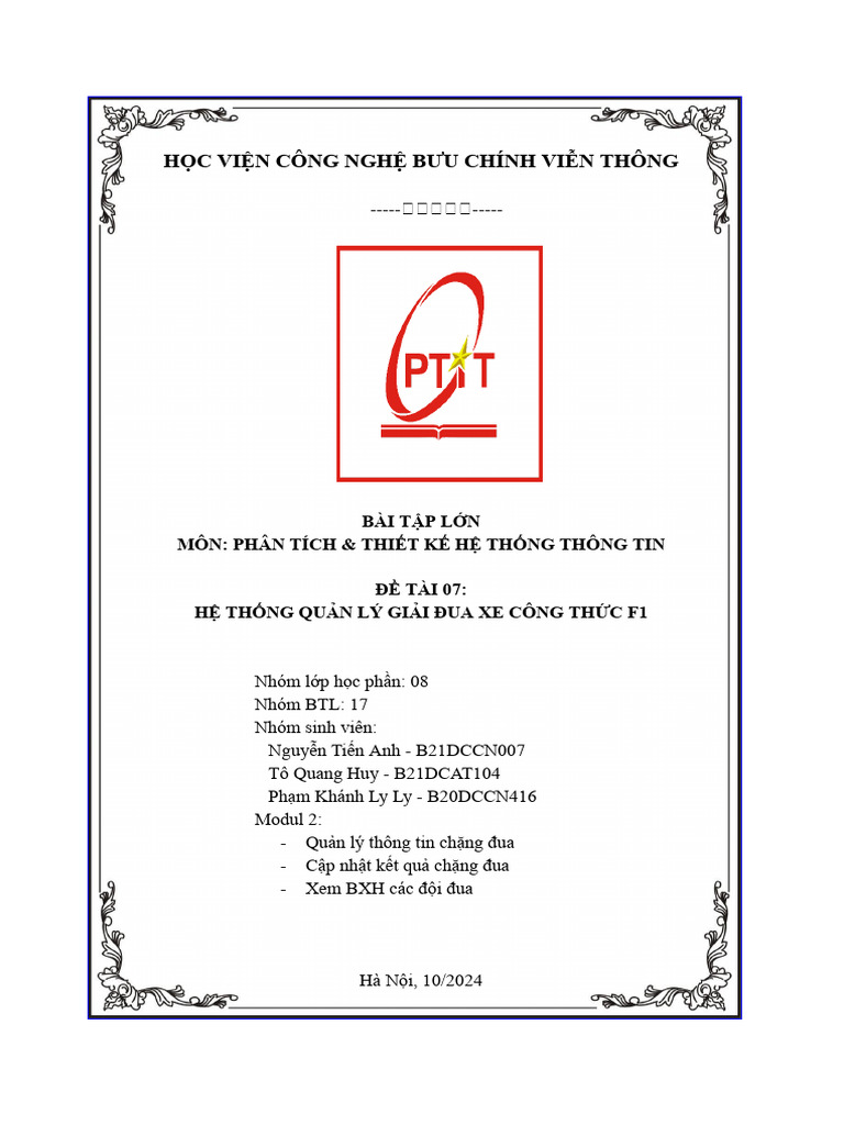 BTL phân tích thiết kế httt - Pha Thiết kế | PDF