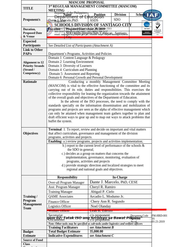 FM HRD 001 L D Proposal Template | PDF | Learning