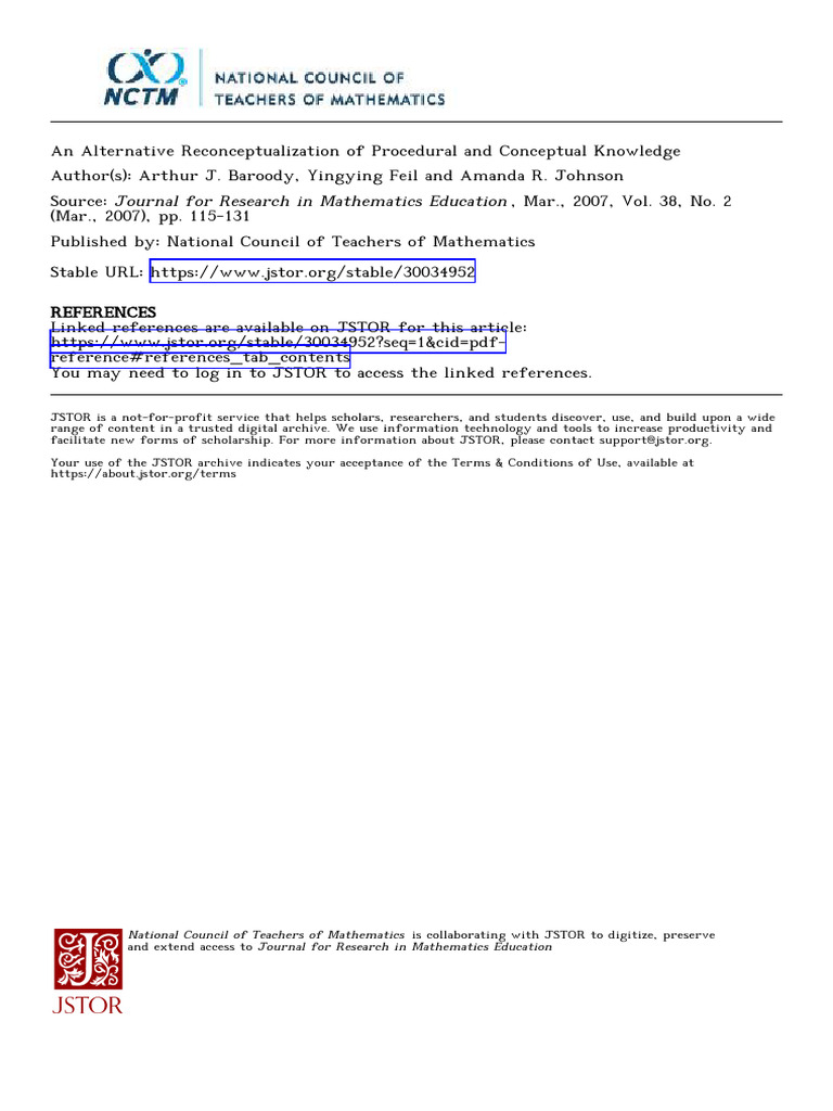 Baroody AlternativeReconceptualizationProcedural 2007 | PDF ...
