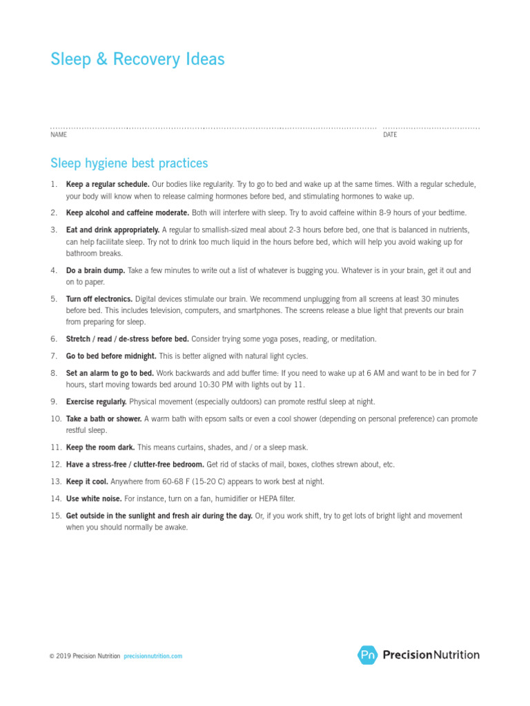 Sleep Recovery Ideas Form Fillable V4 2019 | PDF | Sleep
