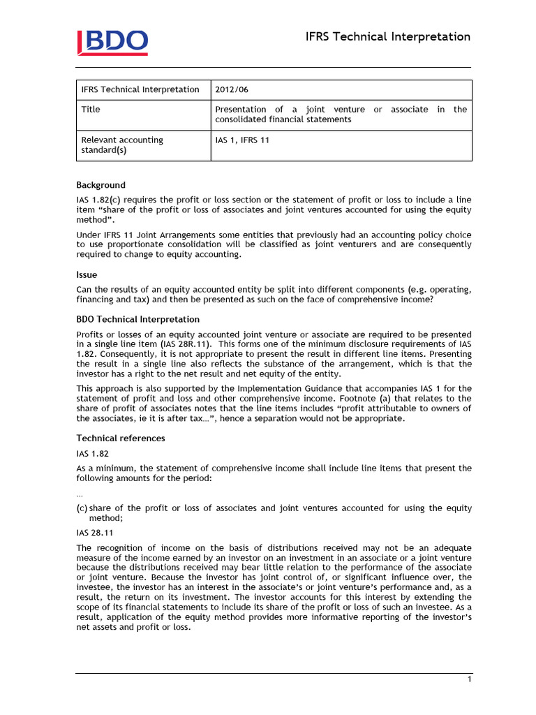 IFRS TI 2012 06 - Presentation of A Joint Venture or Associate in The ...