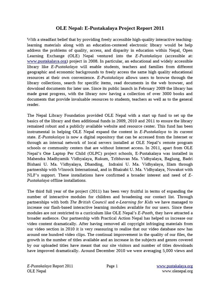 E-Pustakalaya Project Report 2011 | PDF | Libraries | Computing