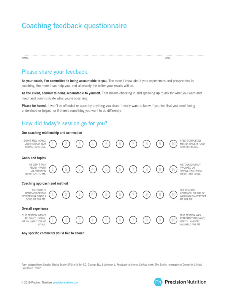 Coaching Feedback Questionnaire Form Fillable V4 2019 | PDF