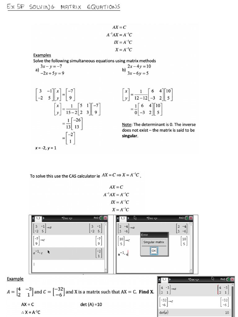 Ex 5F Solving Matrix Equations | PDF