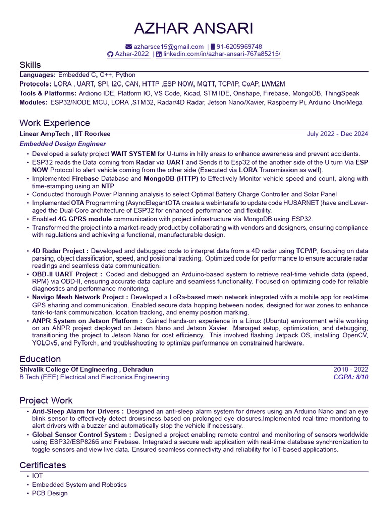 Azhar_Ansari_Resume | PDF | Internet Of Things | Telecommunications