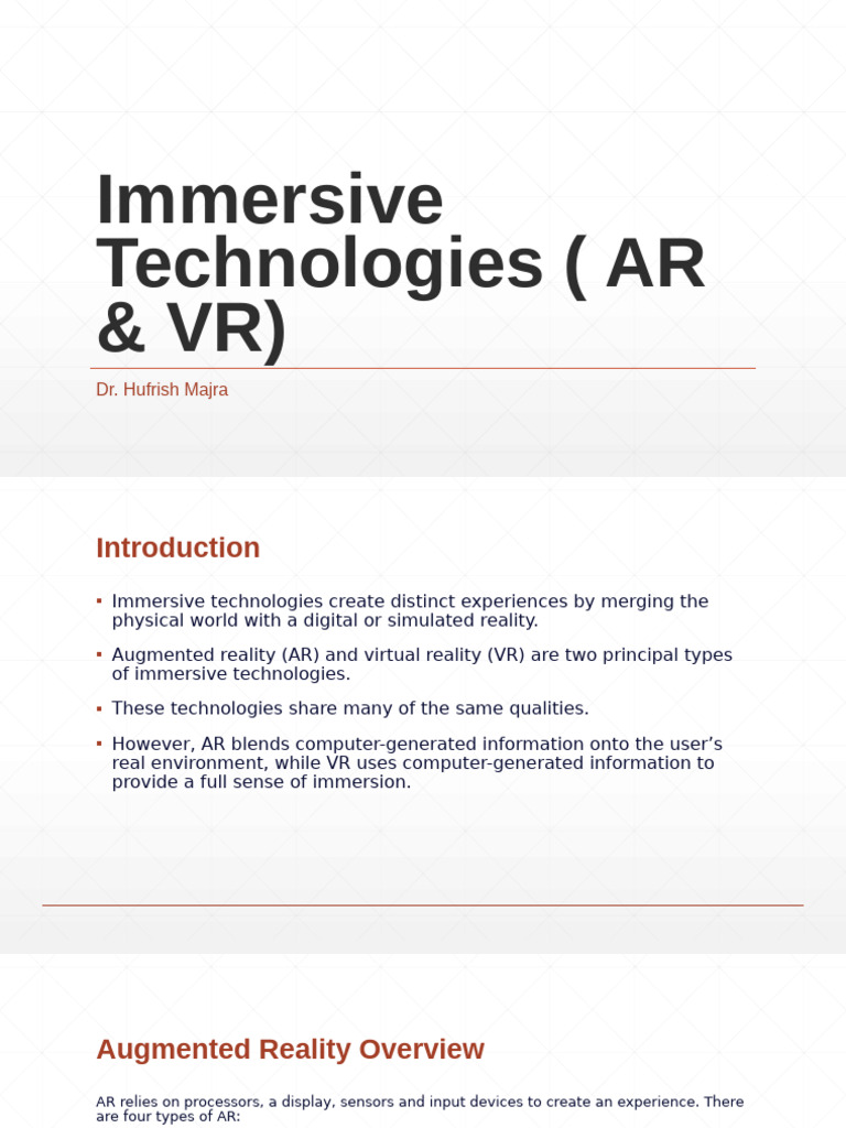 Overview of Immersive VR Technologies | PDF | Virtual Reality ...