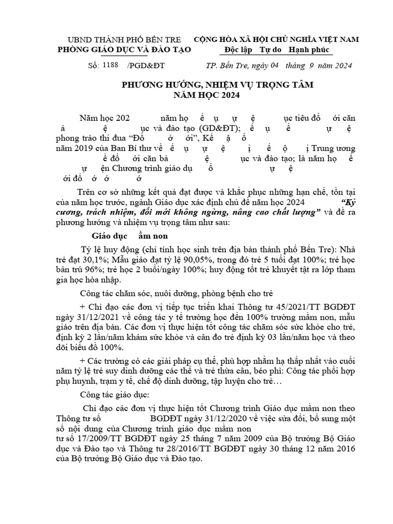 2024.09.04 1188.PGD&ĐT Phuong Huong Nhiem Vu NH 2024-2025 | PDF