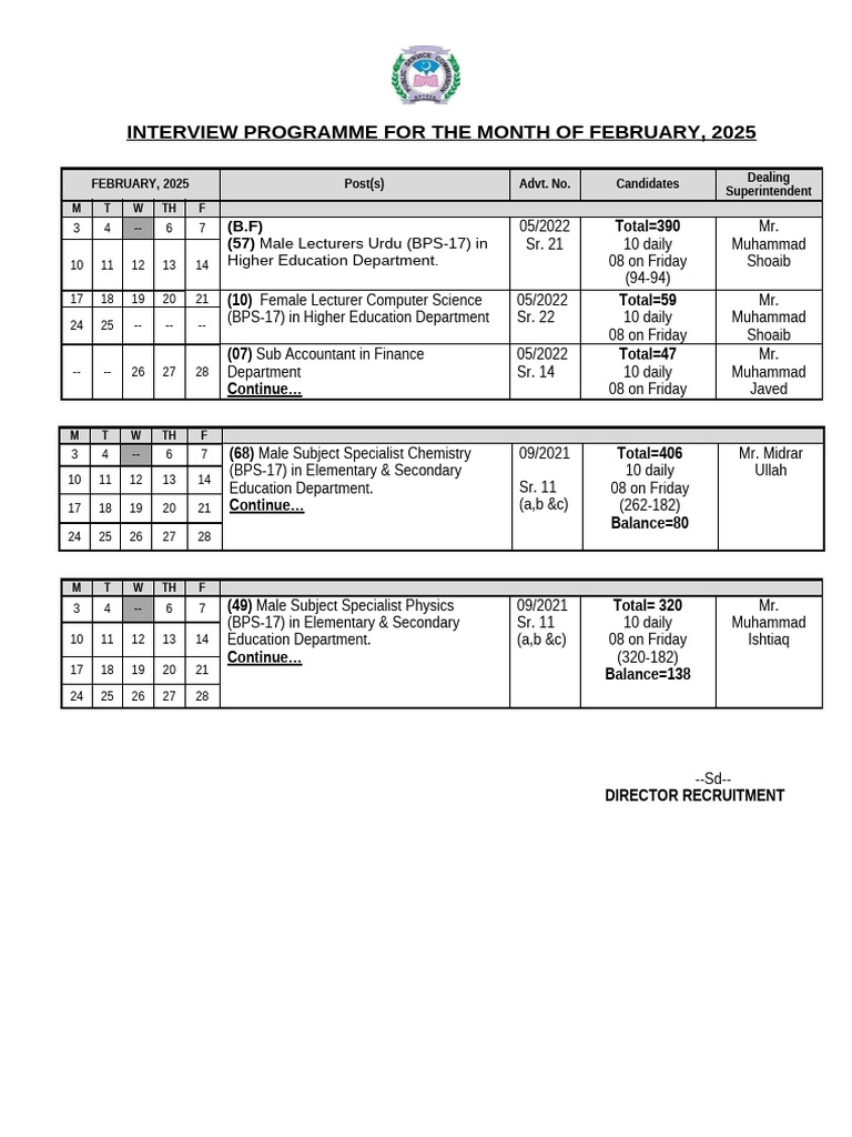February 2025 Interview Schedule | PDF