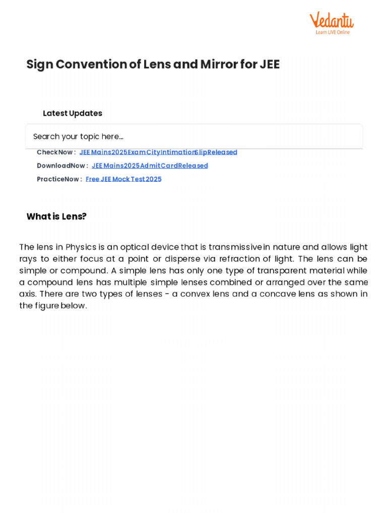 Sign Convention of Lens and Mirror For JEE | PDF