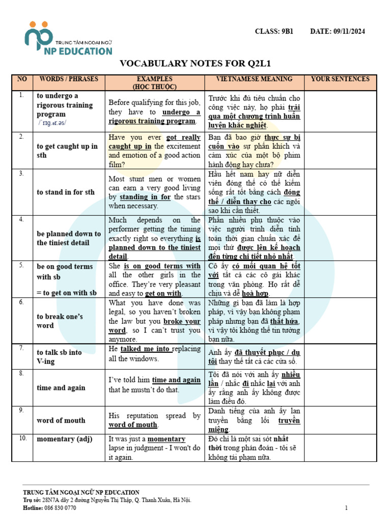 9b1 q2 l1 Vocab Notes | PDF