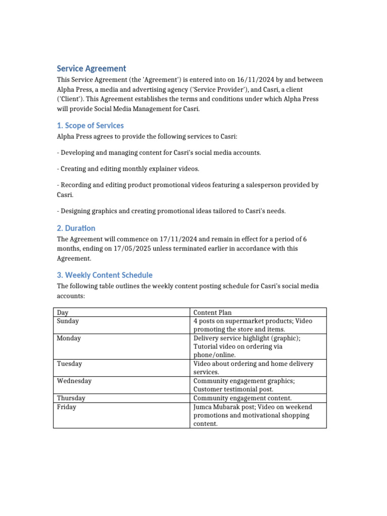 AlphaPress Casri WeeklySchedule Contract | PDF | Receipt