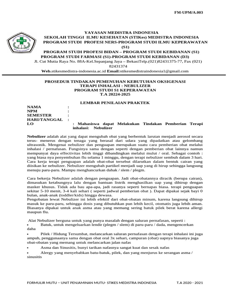 Prosedur Terapi Inhalasi Nebulizer | PDF