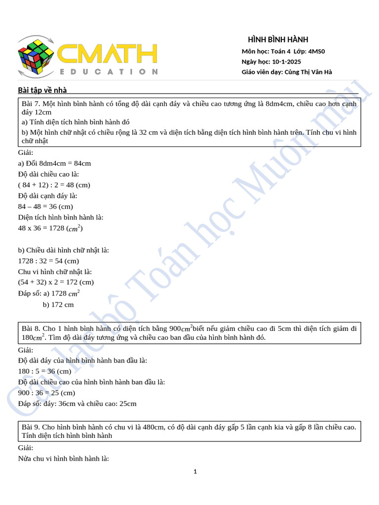 Đáp Án BTVN 10.1 4MS0 HÌNH BÌNH HÀNH | PDF