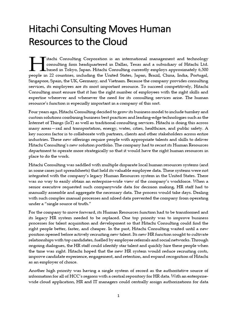 Hitachi Cloud HR Transformation | PDF | Human Resource Management ...
