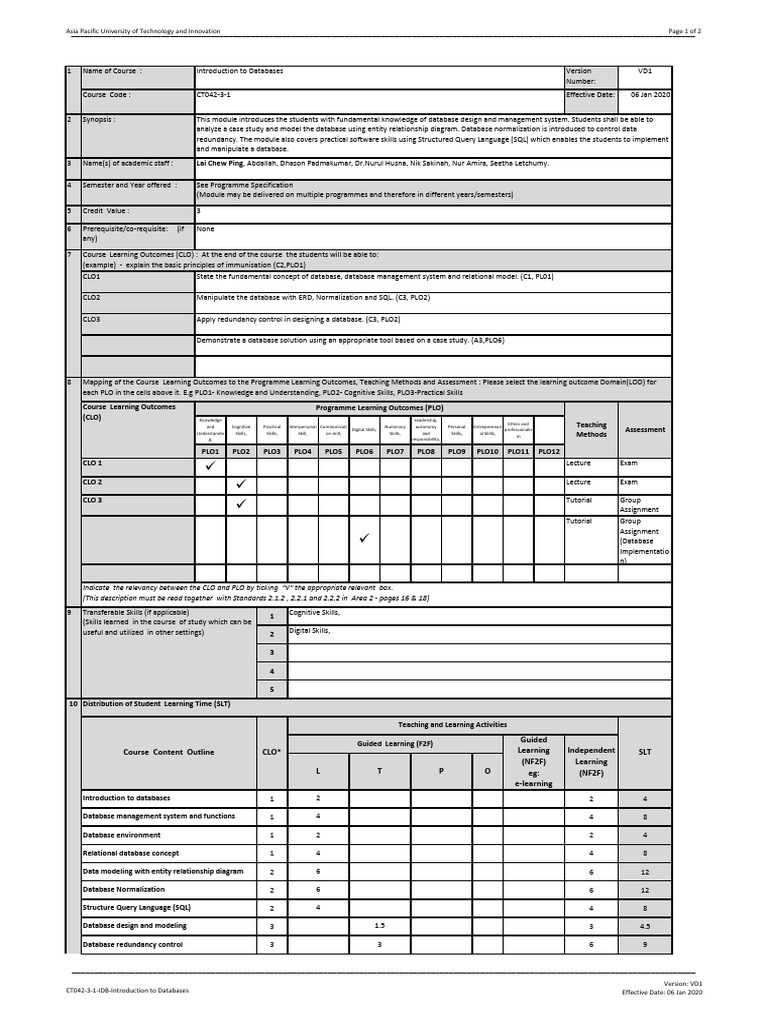 CT042-3-1 Introduction To Databases (VD1) 6 January 2020 | PDF | Databases | Sql