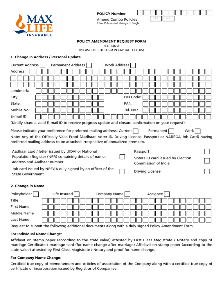 Policy Amendment Form | PDF | Insurance | Life Insurance