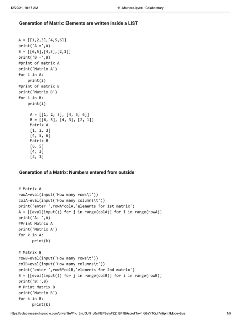 Matrix Generation Addition Product | PDF
