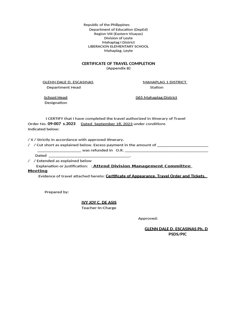 Certification of Travel Com | PDF