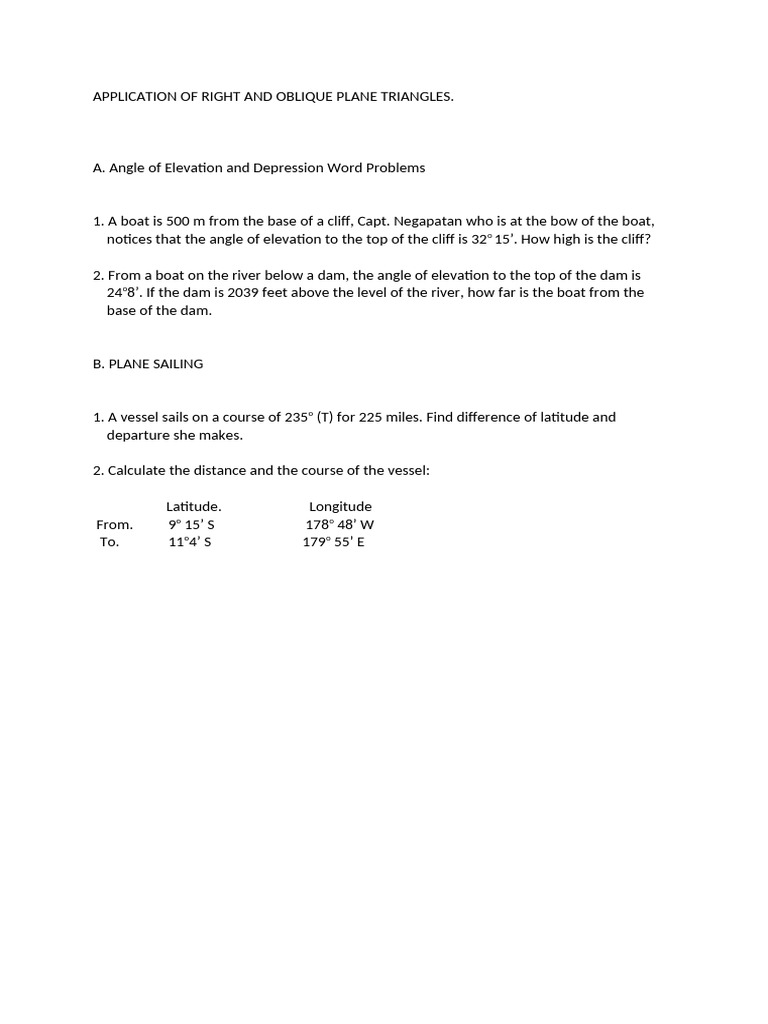 Application of Right and Oblique Plane Triangles | PDF