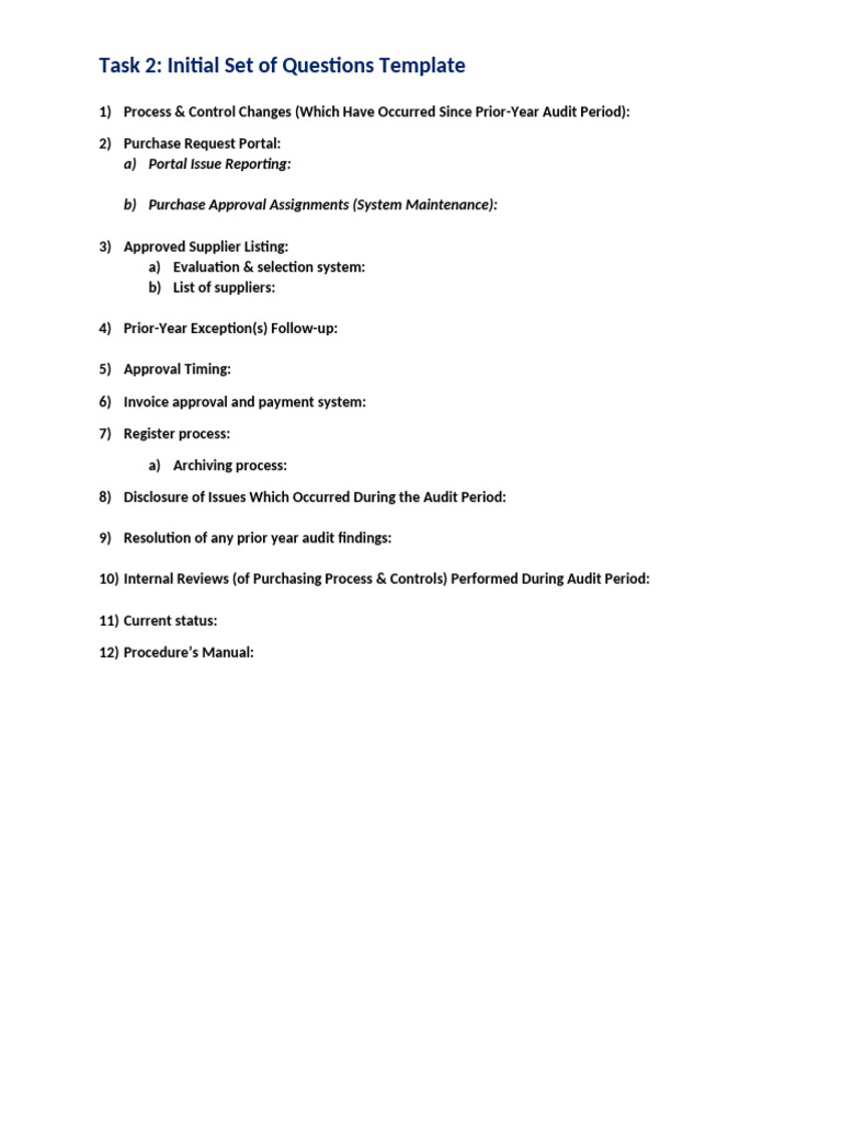 Task 1 - Initial Set of Questions Template | PDF