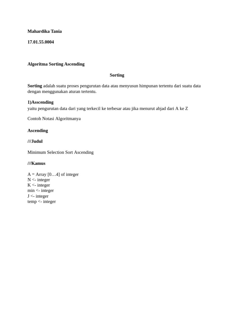 Algoritma Sorting Ascending | PDF