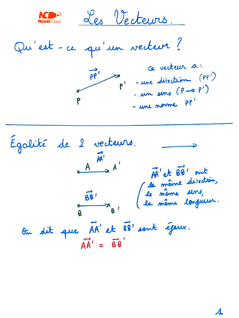 Cours Et Exercices Corriges Sur Les Vecteurs Maths Seconde ...