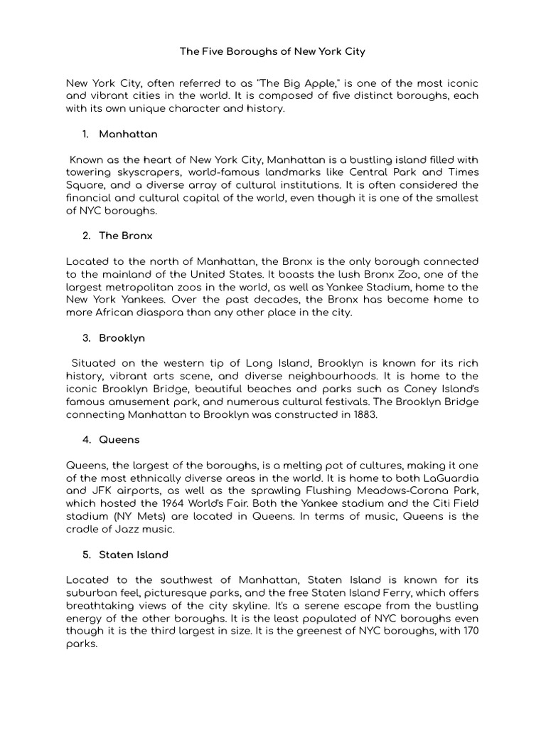 The Five Boroughs of New York City | PDF | New York City | Manhattan