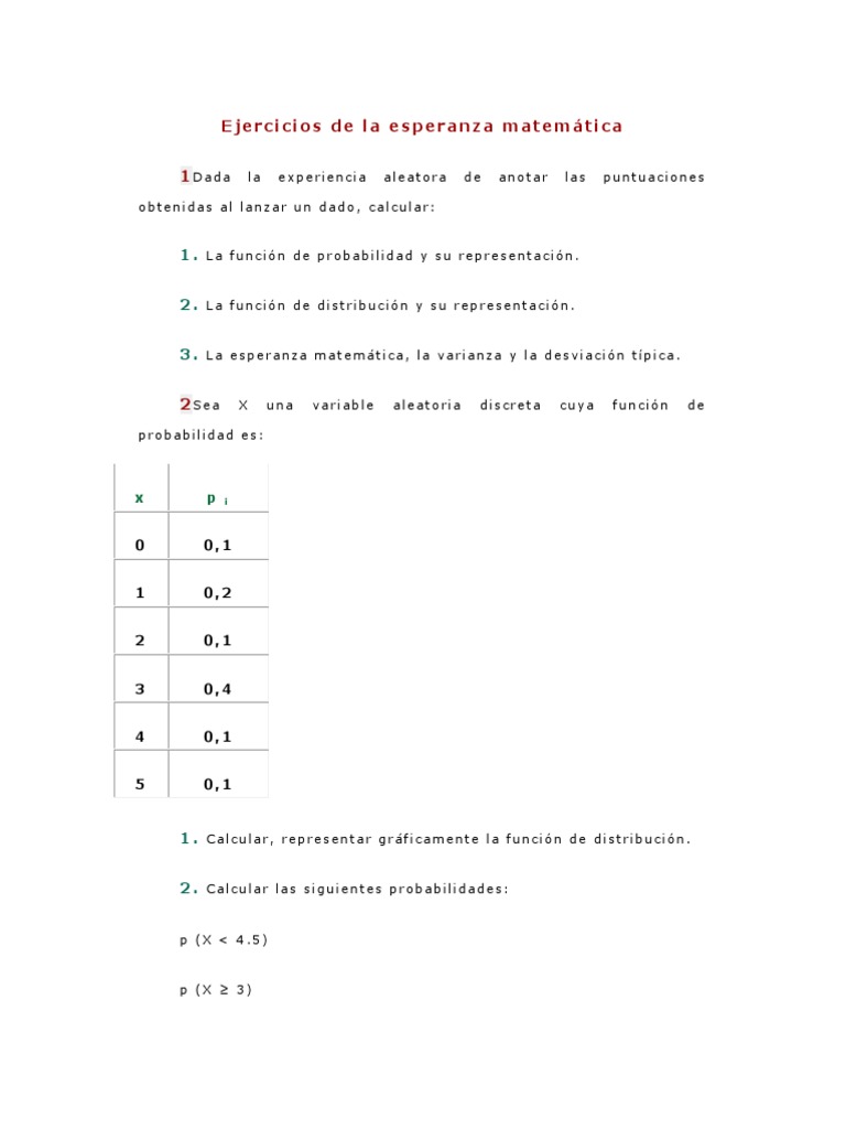 Ejercicios de la esperanza matemática | PDF | Valor esperado | Diferencia