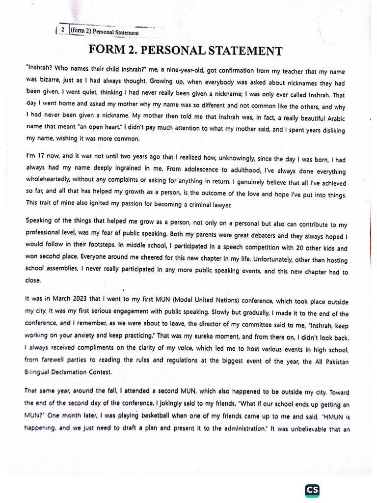 (Form 2) Personal Statement | PDF