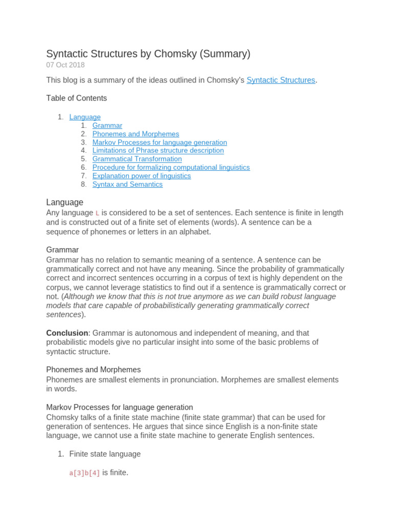 SYNTACTIC STRUCTURE 2 | PDF | Syntax | Grammar