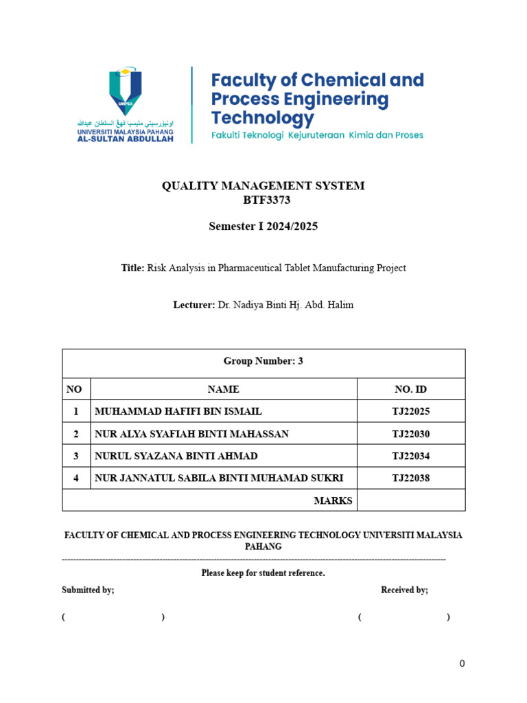 Group 3 - Project Qms | PDF | Tablet (Pharmacy)