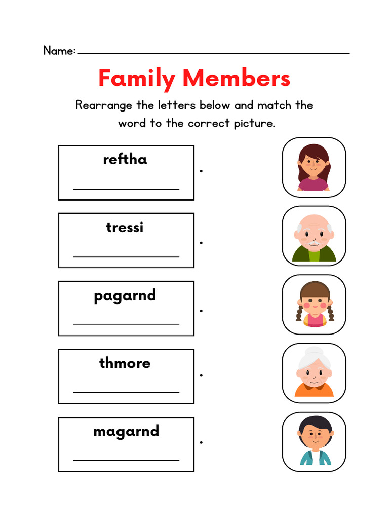 Family Members Matching Worksheet | PDF