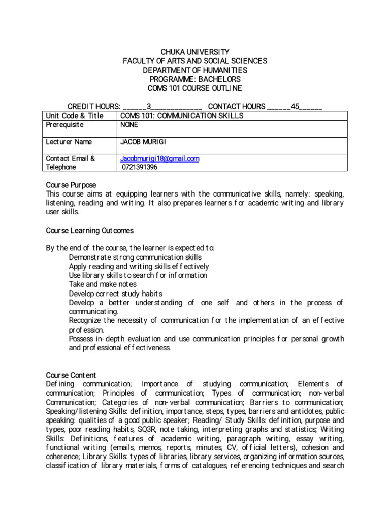 Coms 101 Course Outline | PDF