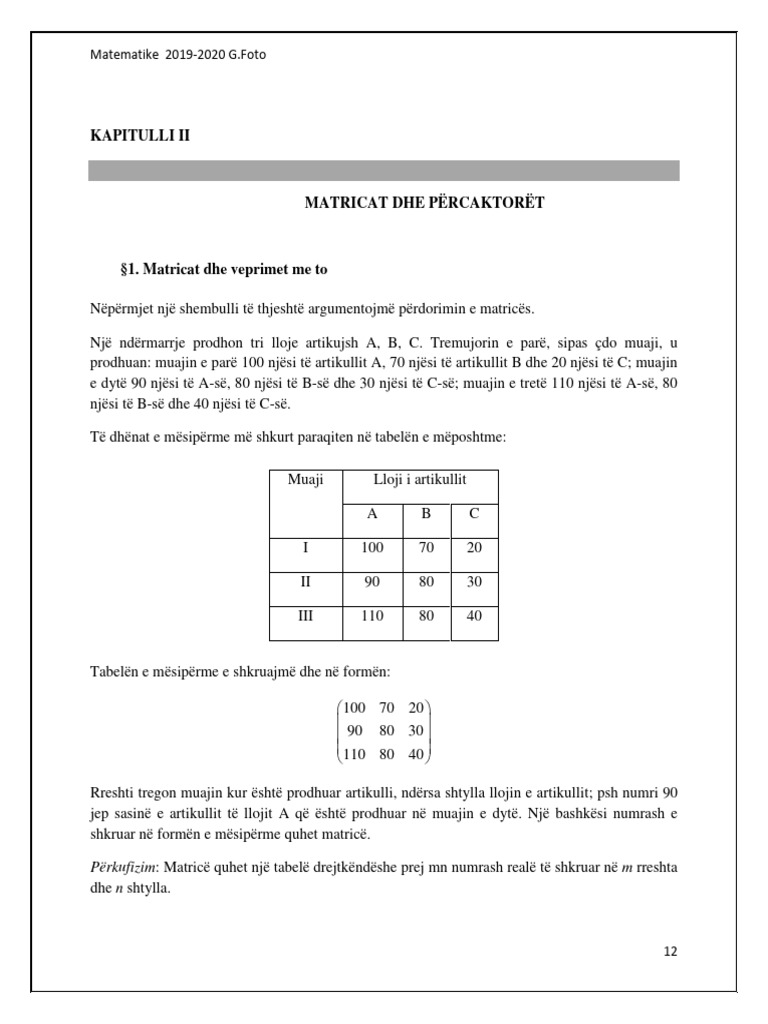 Matricat Percaktoret | PDF