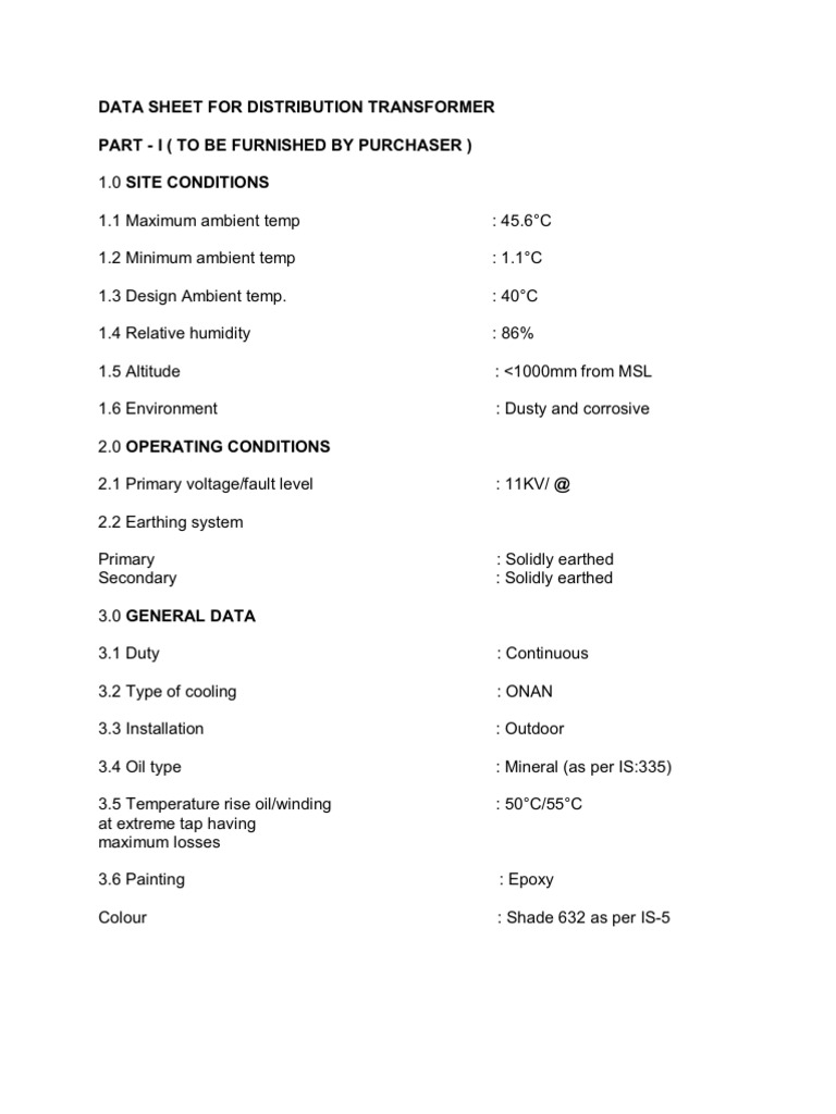 Transformer Data Sheet | PDF | Transformer | Electrical Equipment