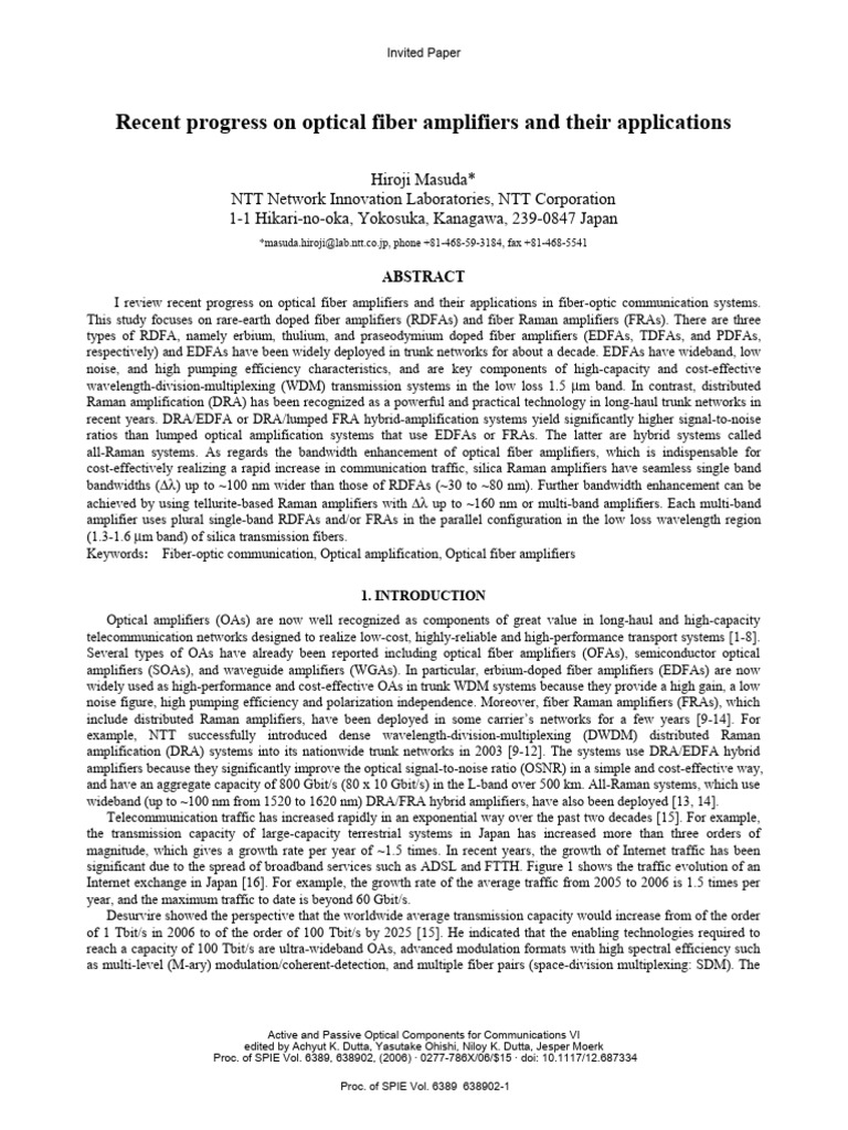 Recent Progress On Optical Fiber Amplifiers and Their Applications ...