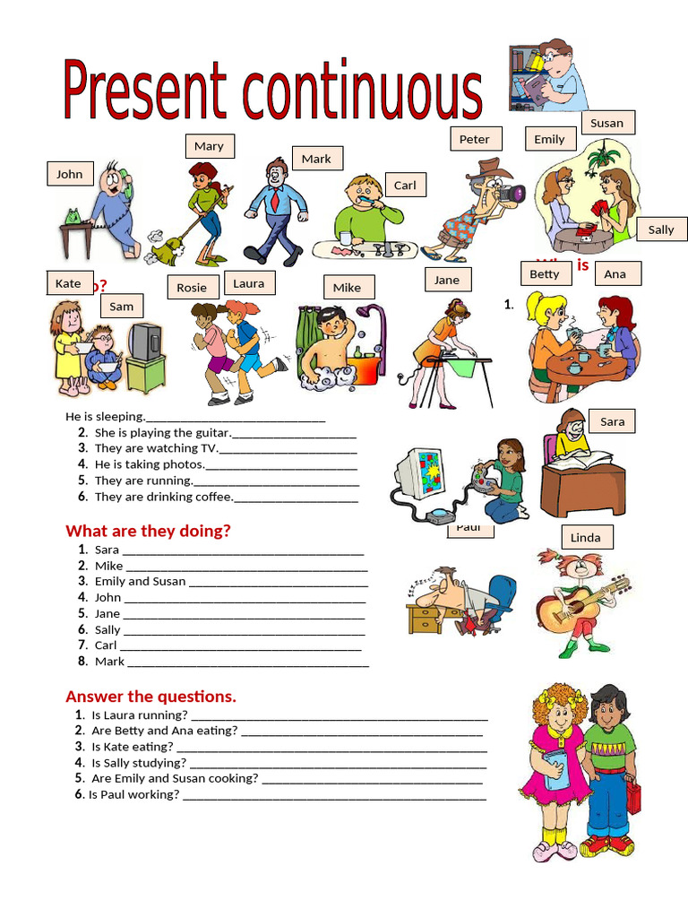 Present Progressive Worksheet 2024 | PDF