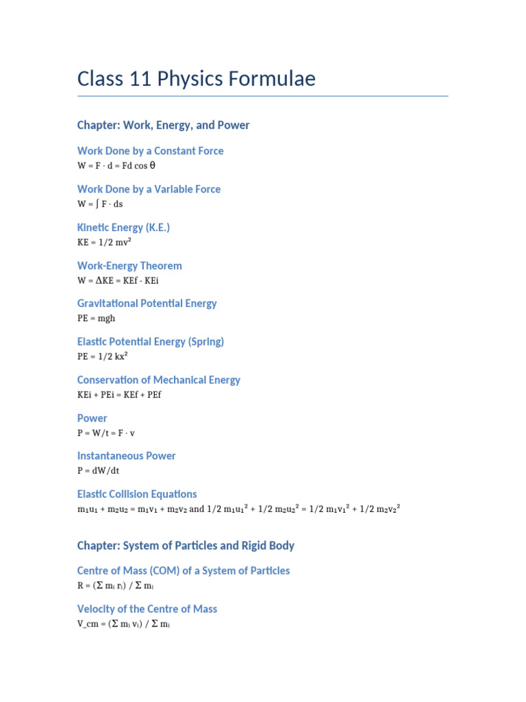 Physics_Formulae_Class_11 | PDF